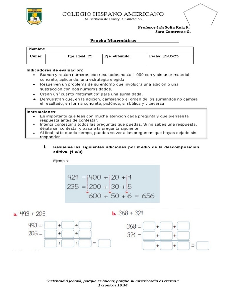 Prueba Escrita 3ro | PDF | Matemáticas