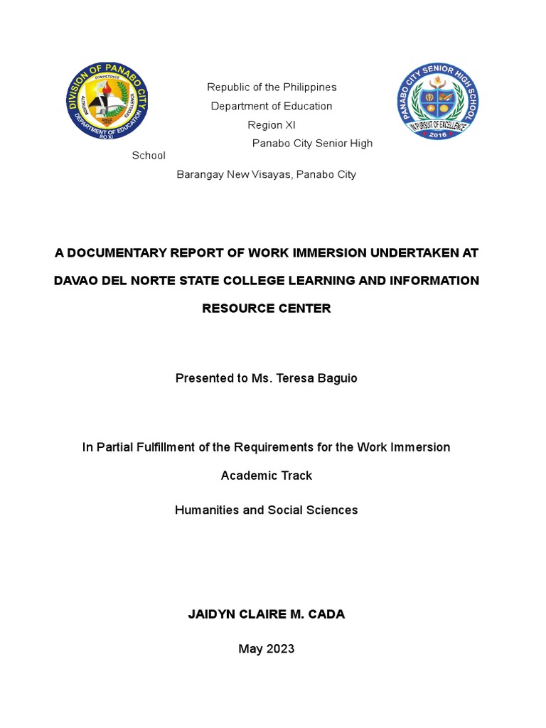 Work Immersion Report: DNSC Library | PDF | Librarian | Behavior ...