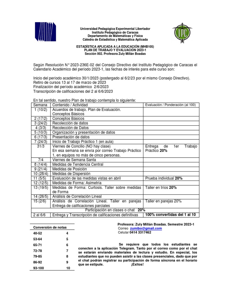 Plan de Trabajo y Evaluación EAE 2023-1 | PDF