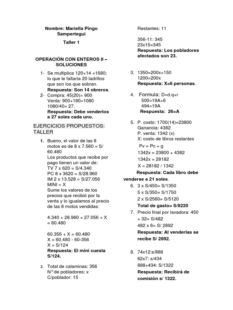 Operación Con Enteros Ii | PDF