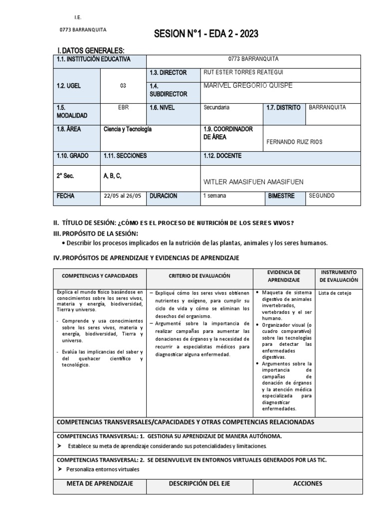2° SESION Semana 1 Explica EDA 2 CYT 2023 Santillana-1 | PDF | Digestión | Sistema digestivo humano