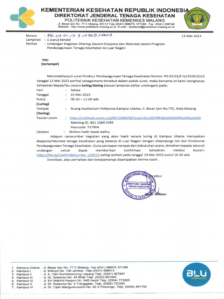 Surat Undangan Keg Sharing Session Diaspora Dan Returnee | PDF