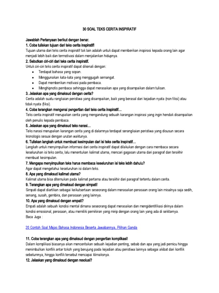 Soal Teks Cerita Inspiratif Kelas 9 | PDF