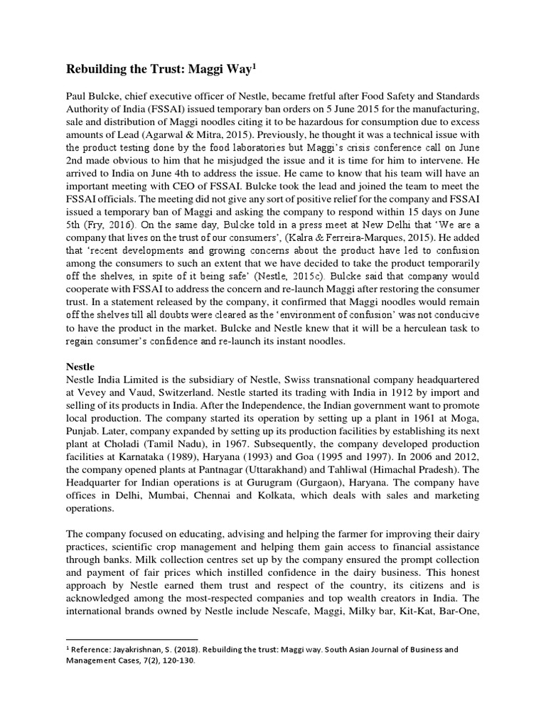 03 Case Study Rebuilding the Trust | PDF | Nestlé | Food And Drug Administration