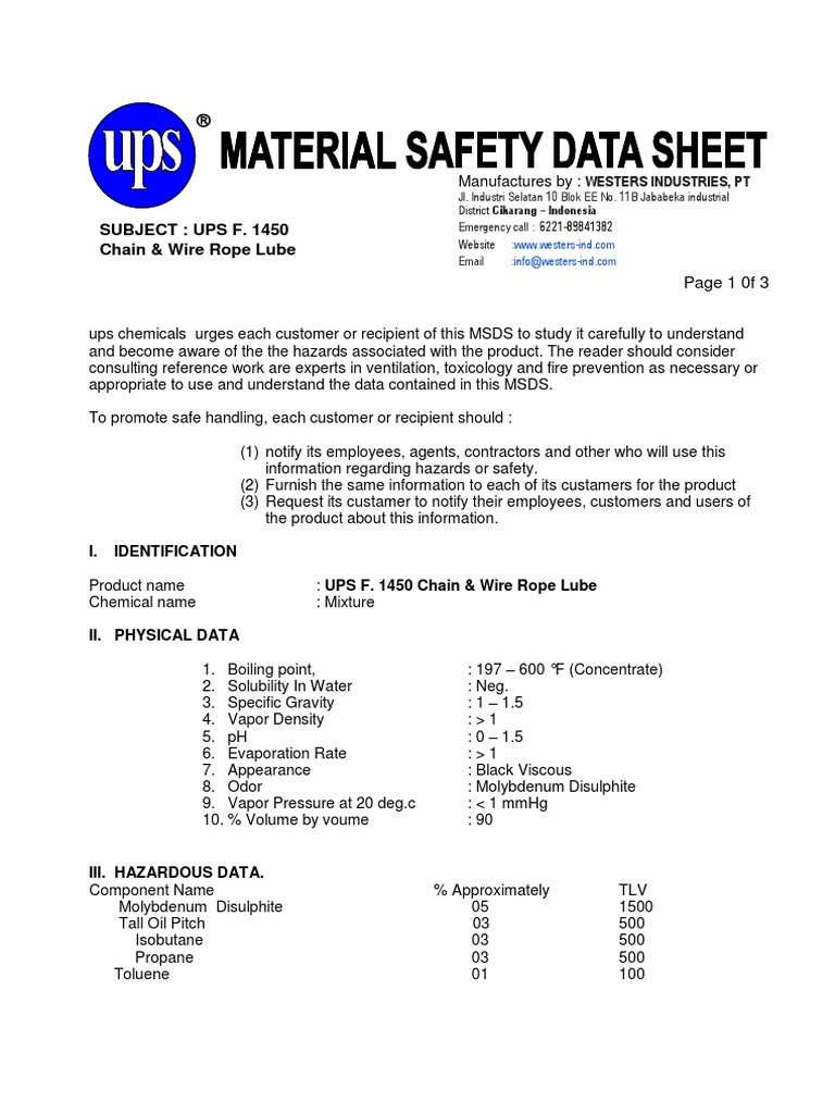 UPS F. 1450 Safety Data Sheet | PDF | Water | Chemical Substances