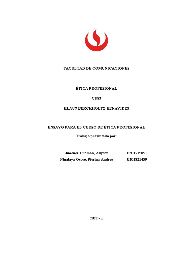 Ensayo Final - Ética Profesional - Ninalaya - Jiménez | PDF ...