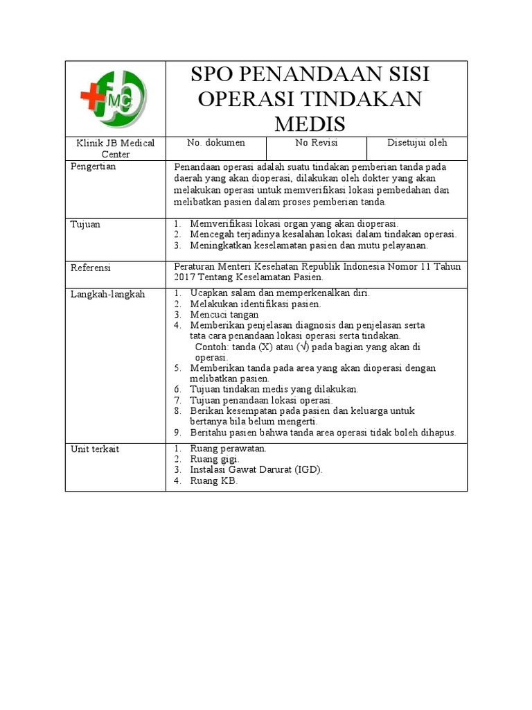 Prosedur Penandaan Operasi Medis | PDF