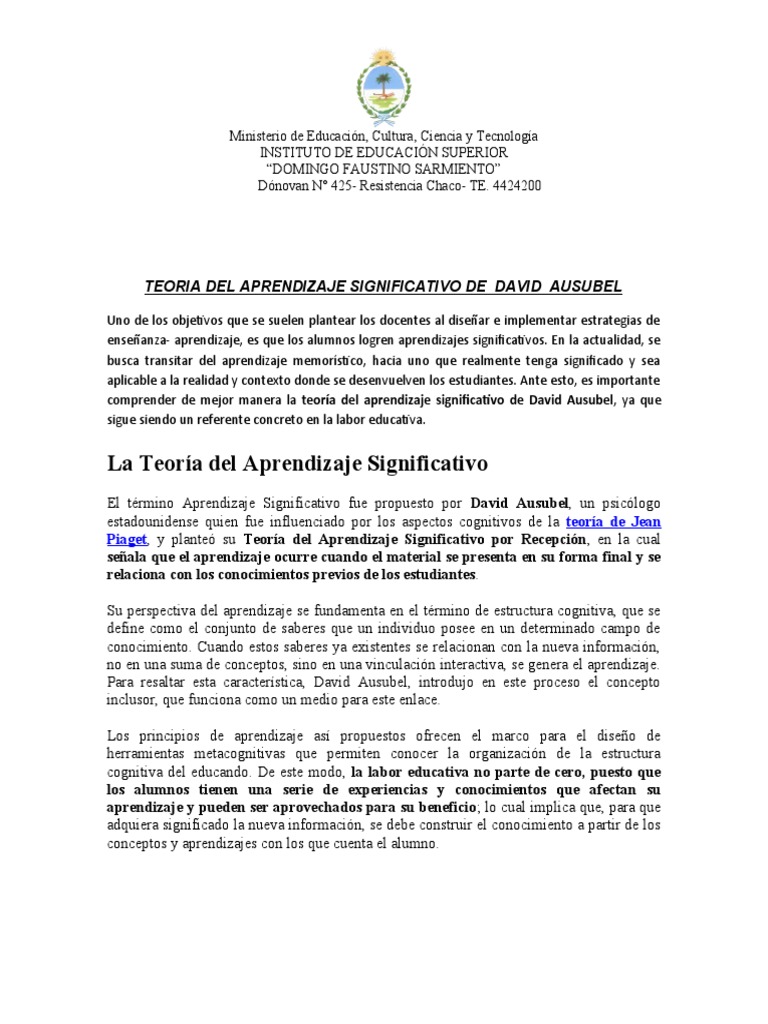 Teoria Del Aprendizaje Significativo de David Ausubel | PDF | Aprendizaje | Enseñando