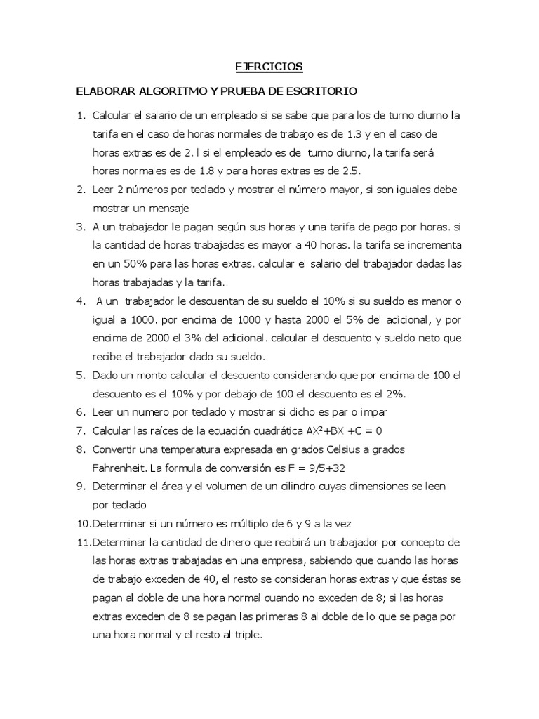 EJERCICIOS # 2 Algoritmos | PDF