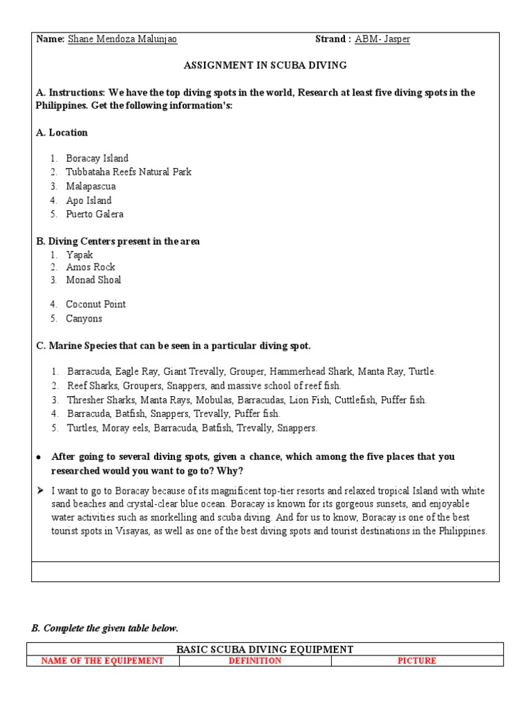 Ass. in Scuba Diving Shim | PDF | Snorkeling | Scuba Diving