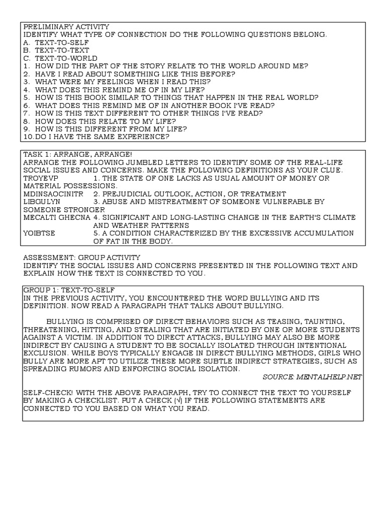 Preliminary Activity | PDF | Bullying | Poverty