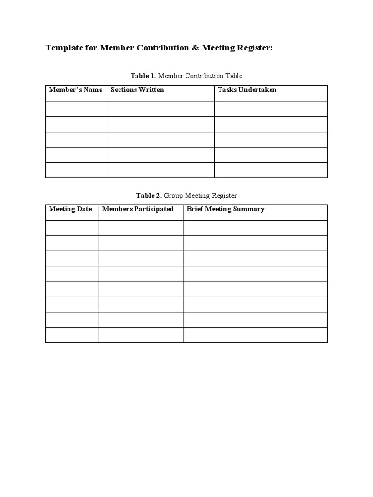 Template For Member Contribution & Meeting Register | PDF