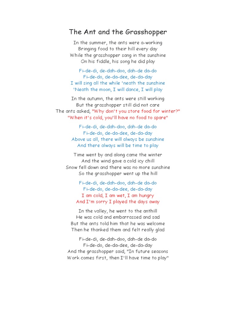 The Ant and the Grasshopper Fable | PDF