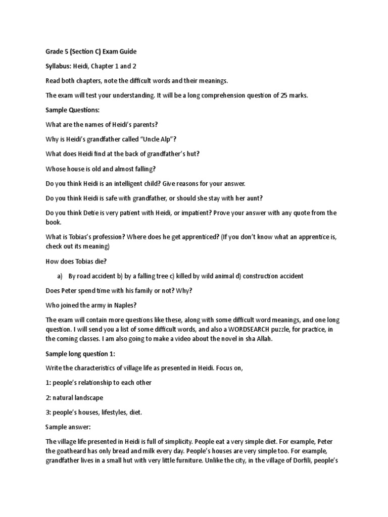Grade 5 Exam Guide | PDF | Heidi