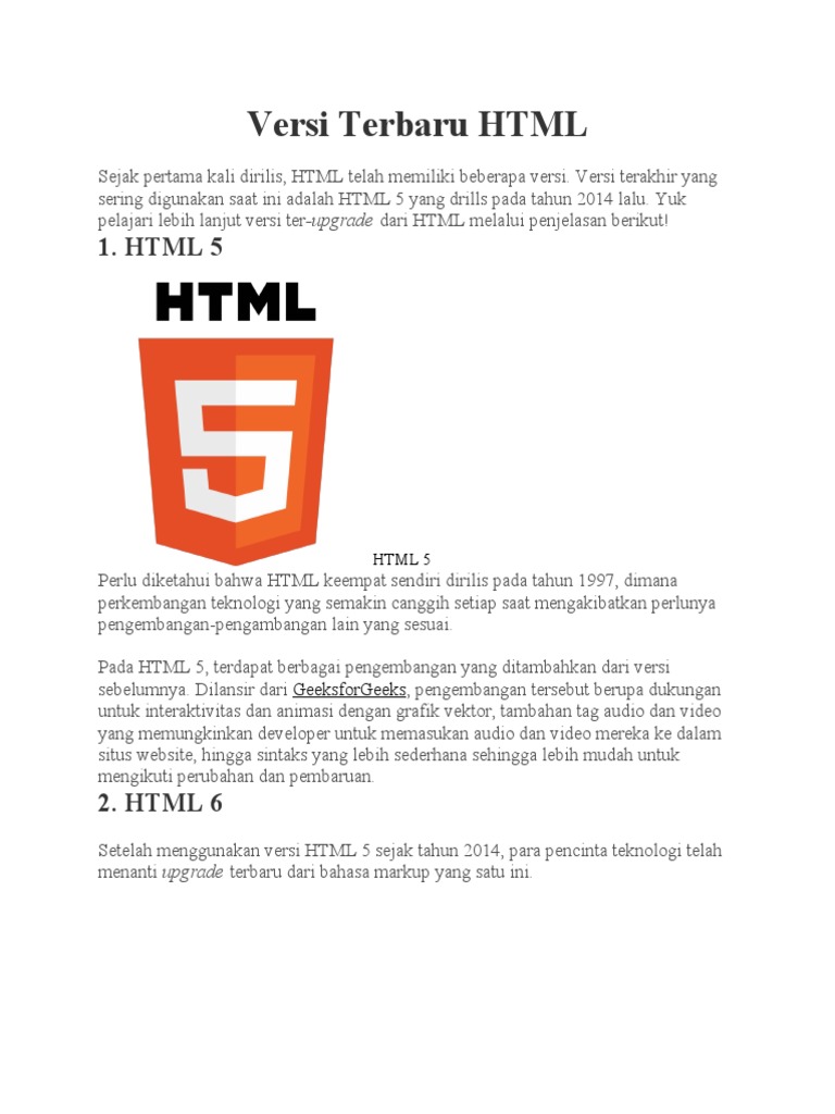 HTML Terbaru Yang Perlu Diketahui | PDF