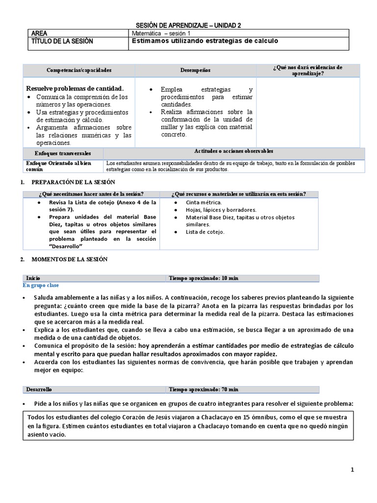 SESIÓN DE APRENDIZAJE 1 mat | PDF | Aprendizaje | Ciencia cognitiva