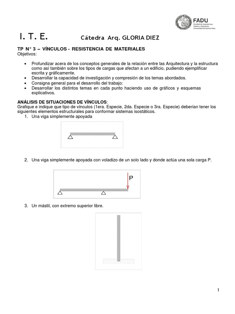Fadu Ite - Trabajo Práctico 3 - Vínculos, Resistencia de Materiales | PDF | Resistencia de ...