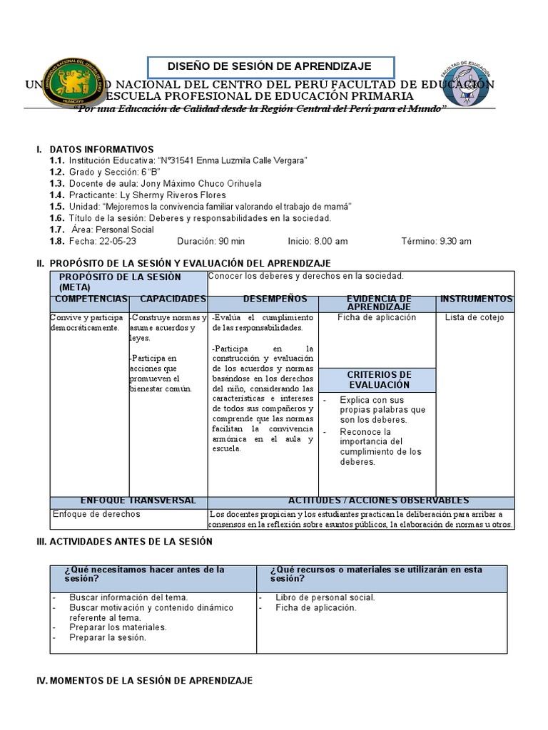 Sesion de Personal Social Sem 6 | PDF | Evaluación | Aprendizaje Sesion de Personal Social Sem 6 | PDF | Evaluación | Aprendizaje