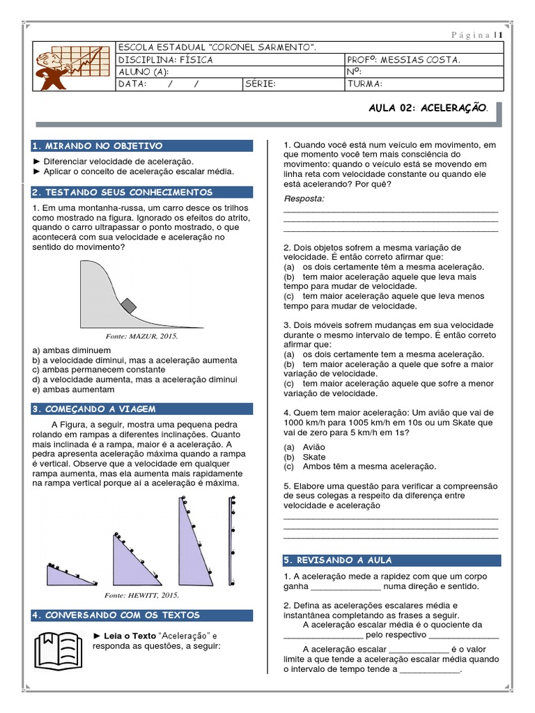 Aula 02-Aceleração Escalar Média | PDF | Aceleração | Velocidade