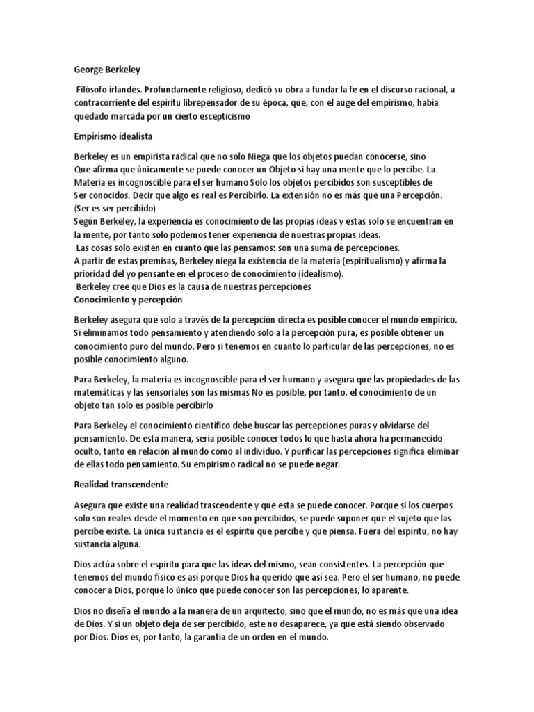 George Berkeley | PDF | Empirismo | Percepción