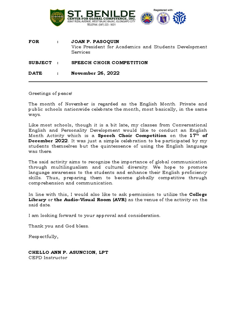 Speech Choir Letter | PDF