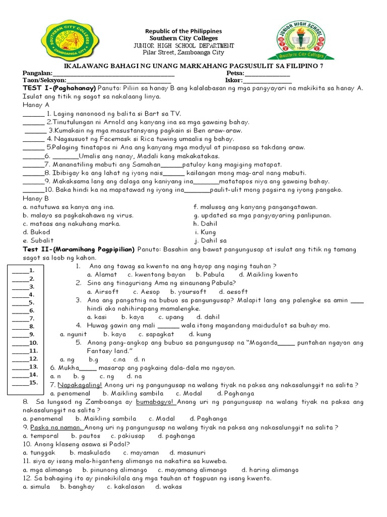 2nd Part Exam 1st Grading Fil. 7 | PDF