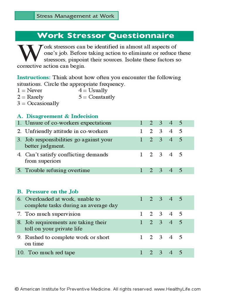 Work Stress Questionnaire | PDF