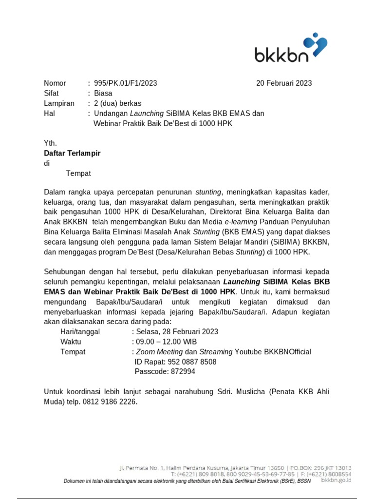 Undangan Launching SiBIMA BKB EMAS | PDF