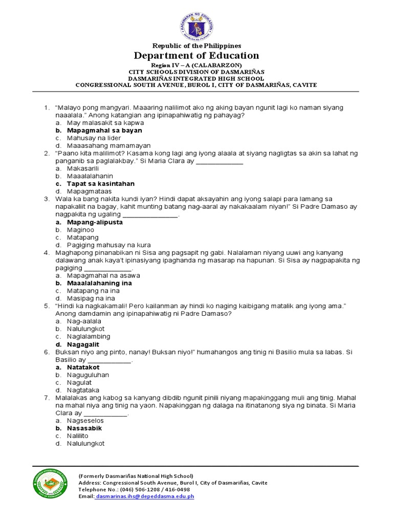 Test-Questions-Filipino 9 | PDF