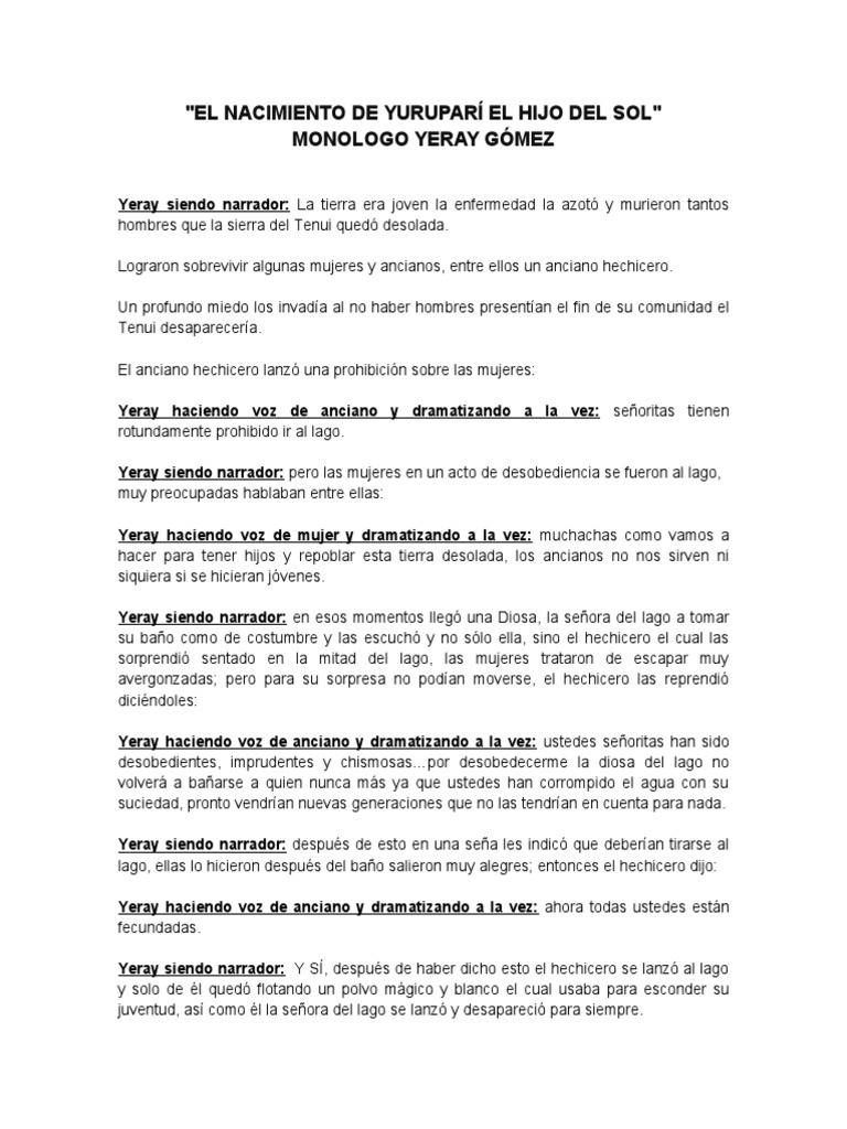 EL NACIMIENTO DE YURUPARÍ EL HIJO DEL SOL | PDF