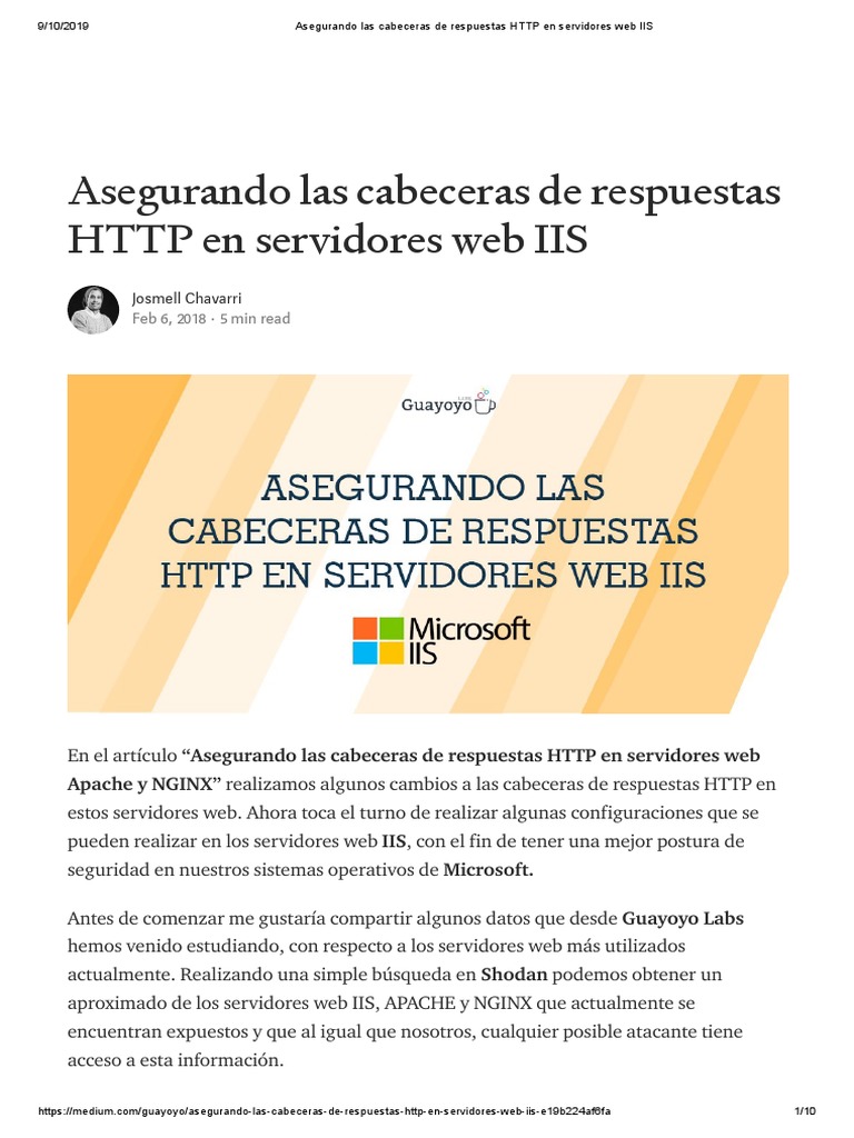 Asegurando Las Cabeceras de Respuestas HTTP en Servidores Web IIS | PDF ...