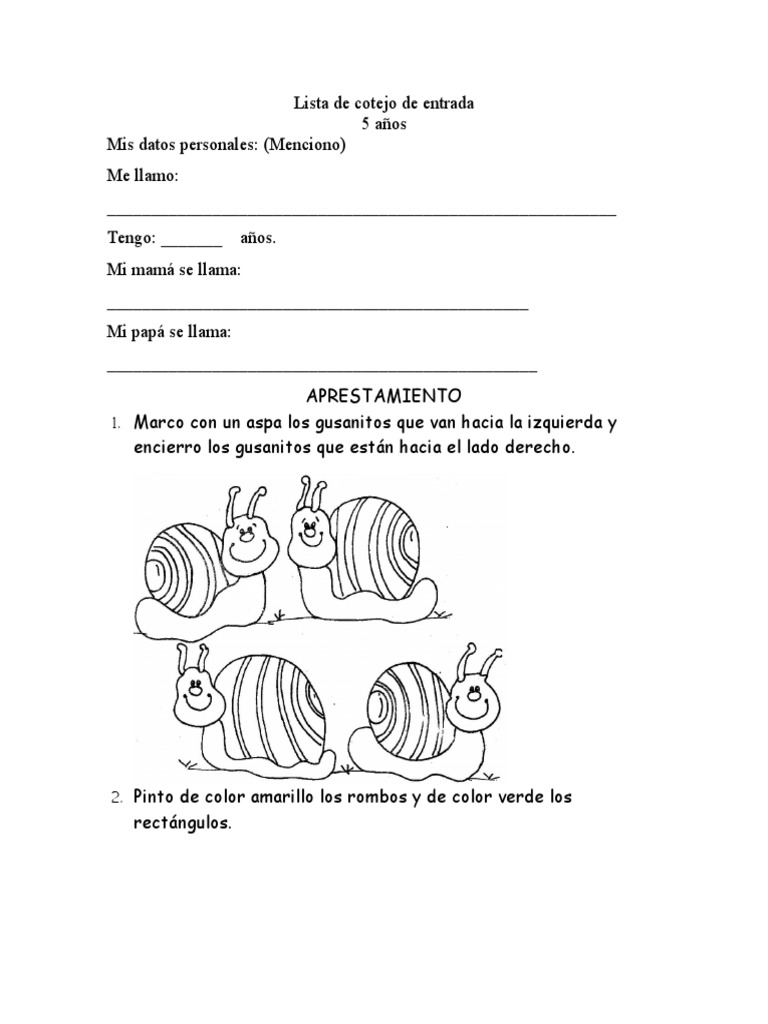 Evaluacion de Entrada 5 Años | PDF