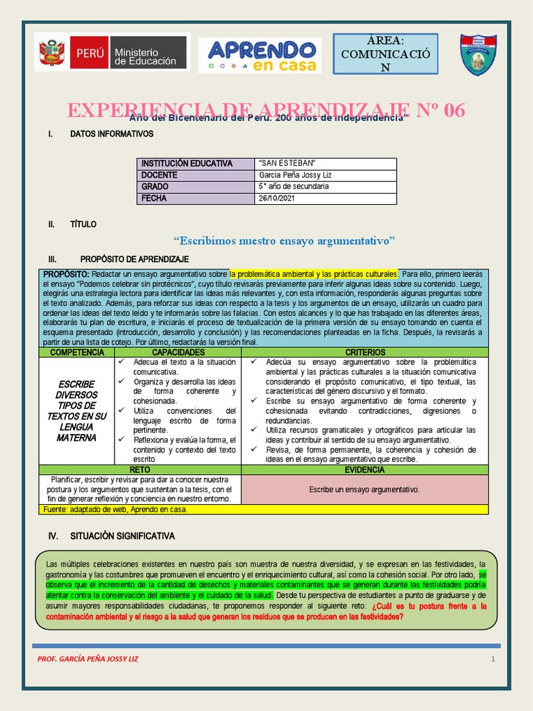 Comunicación 5° Actividad #06 - Exp 08 | PDF | Ensayos | Pirotécnica