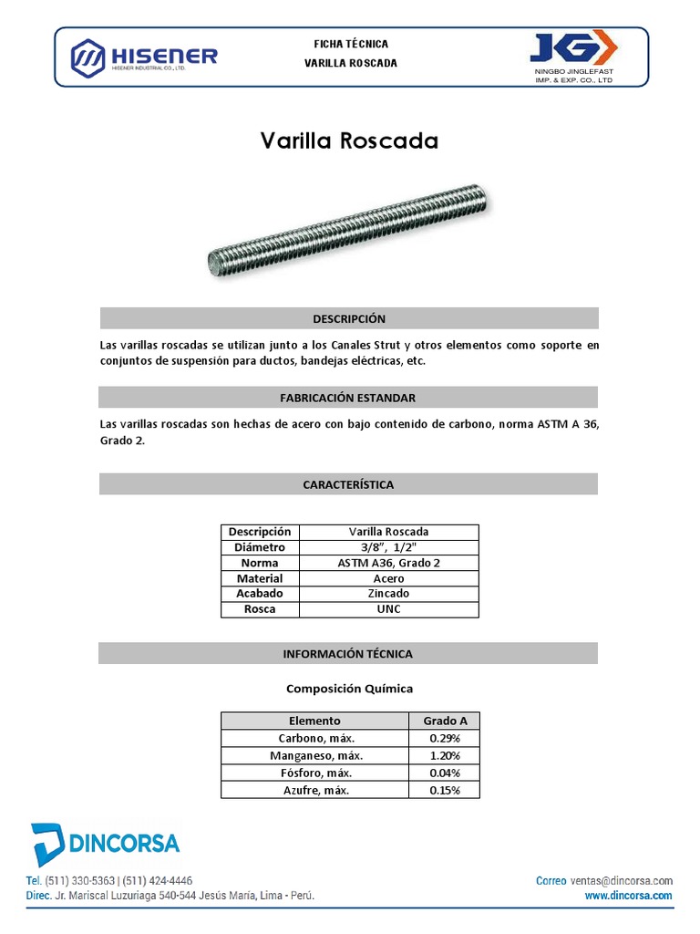 F.tecnica Varilla Roscada | PDF | Acero | Materiales de construcción