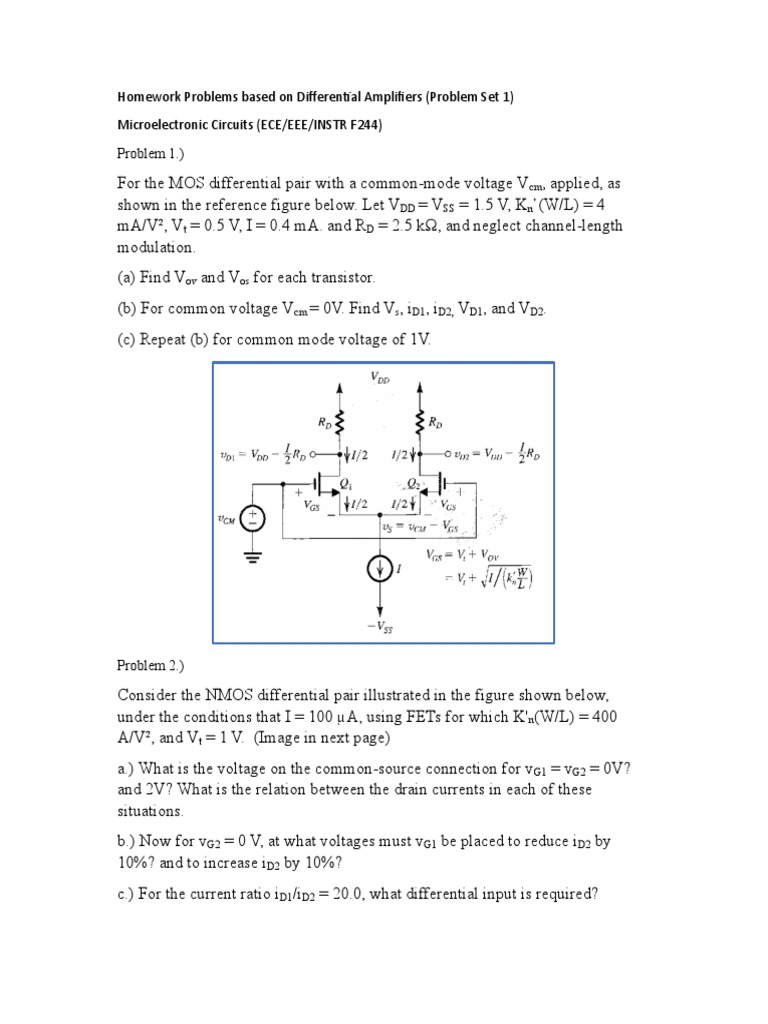 Homework Problem Set On Differential Amps - Part 1 | PDF