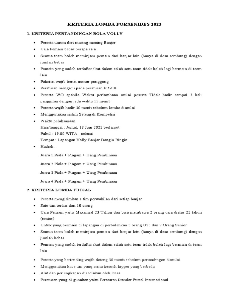 Kriteria Lomba Porsenides Terbaru | PDF