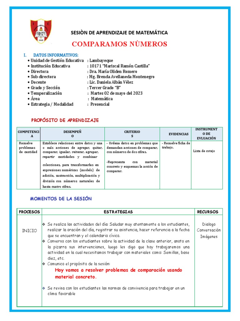Comparación de Números en 3er Grado | PDF | Matemáticas