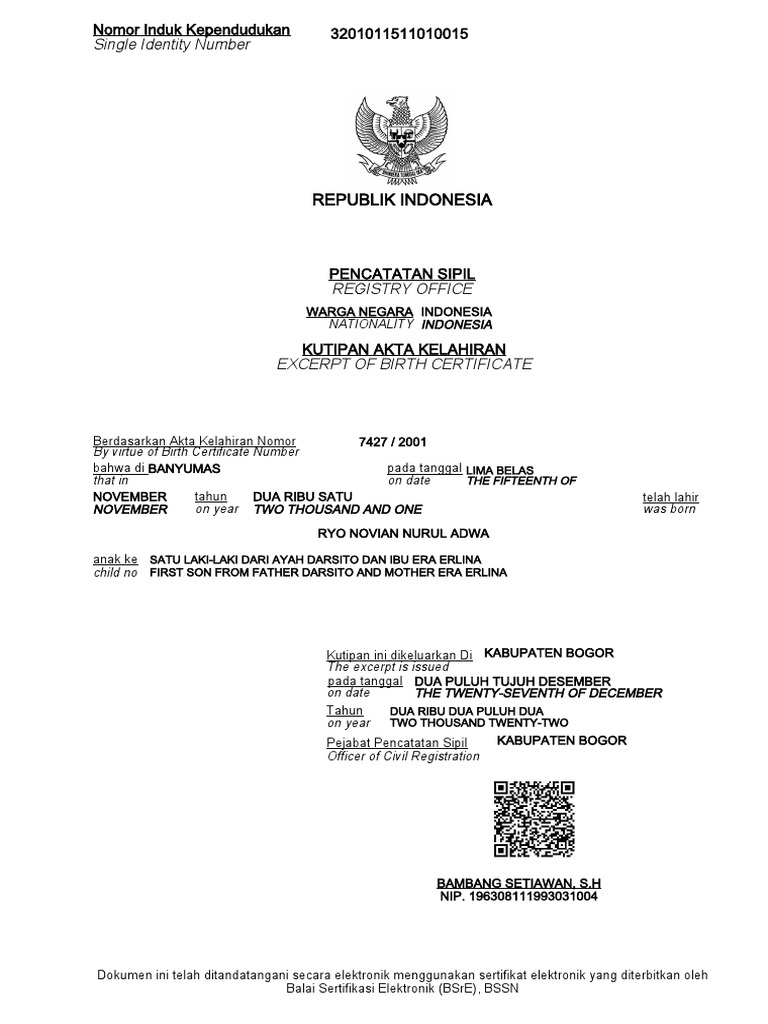 Kutipan Akta Kelahiran | PDF