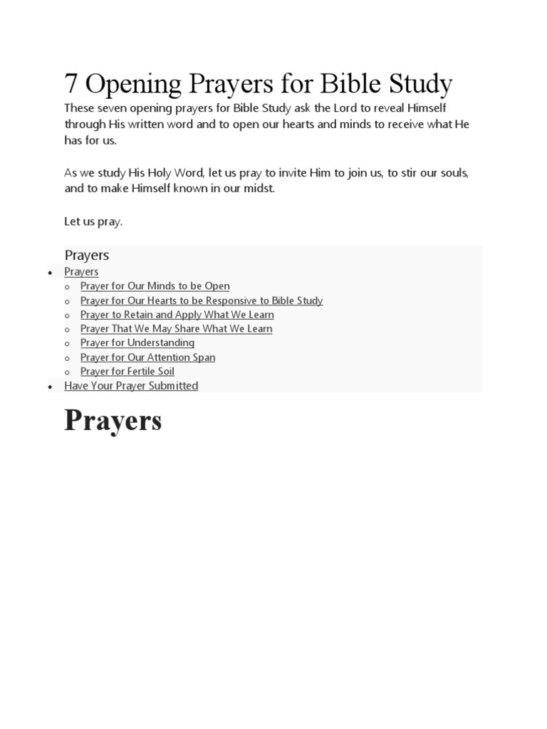 7 Opening Prayers for Bible Study | PDF