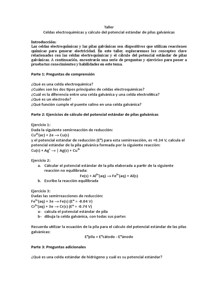 Taller Electroquímica P3 CI 2023 - 2024 | PDF