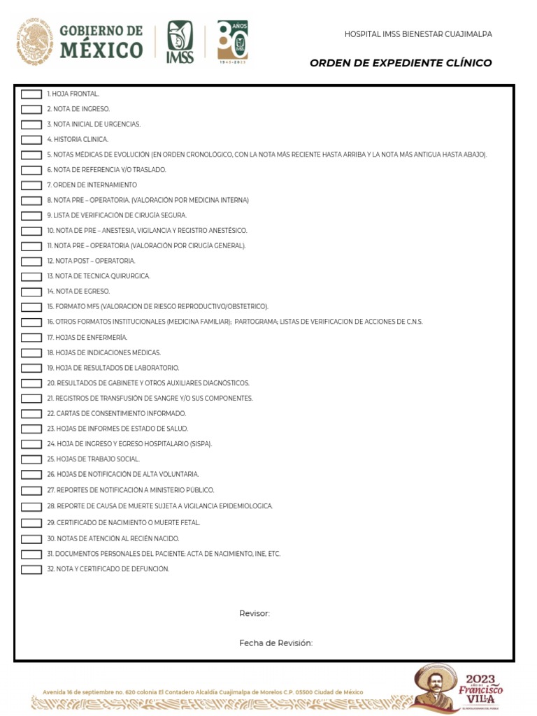 Orden del Expediente Clínico IMSS | PDF
