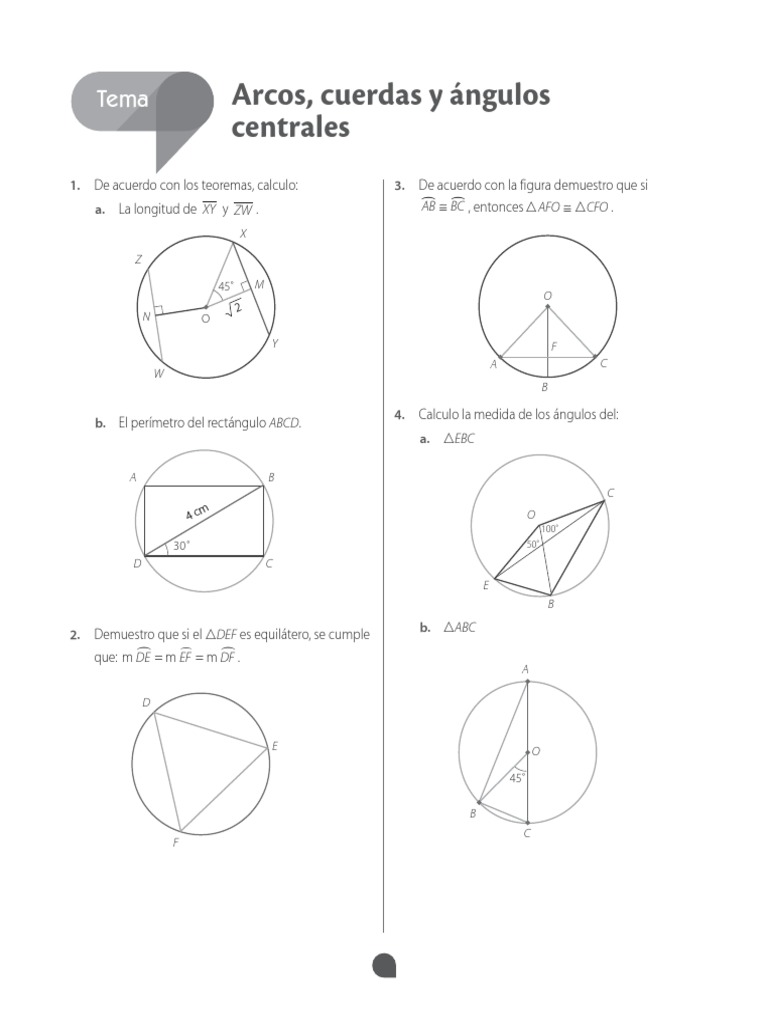Tema 44 - Arcos, Cuerdas y Ángulos Centrales - Grado 9° - MAT | PDF