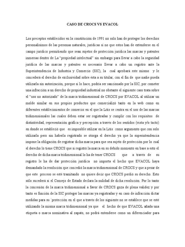 Conflicto de Marcas: Crocs vs Evacol | PDF | Marca comercial | Patentar