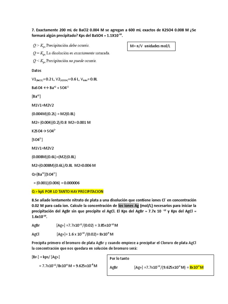 Precipitación de BaSO4 y AgBr en soluciones | PDF