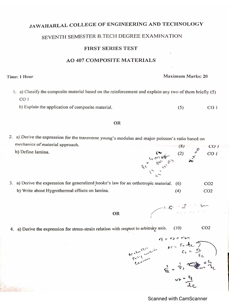 Composite Materials - Ktu Qbank | PDF