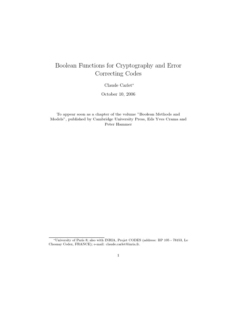 Boolean Functions in Crypto & Coding | PDF | Key (Cryptography) | Cryptography
