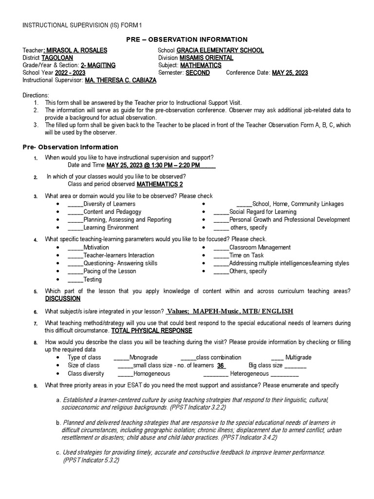 Pre Con Form | PDF | Teachers | Learning