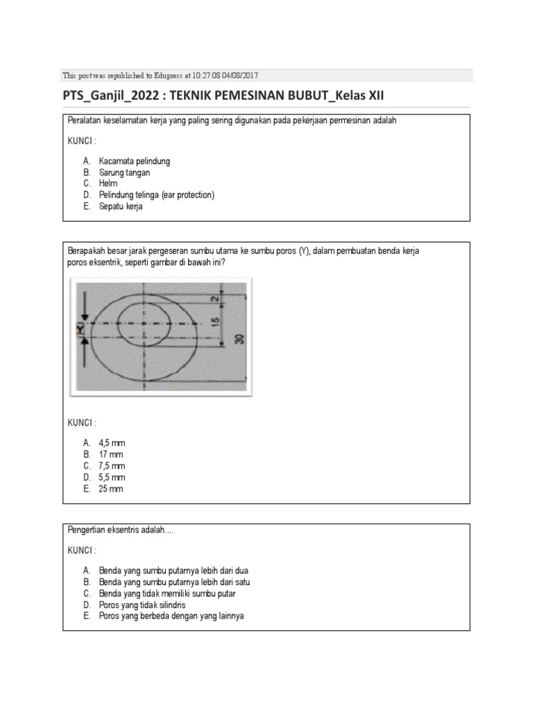 Soal PTS Bubut EDIT 2022 | PDF