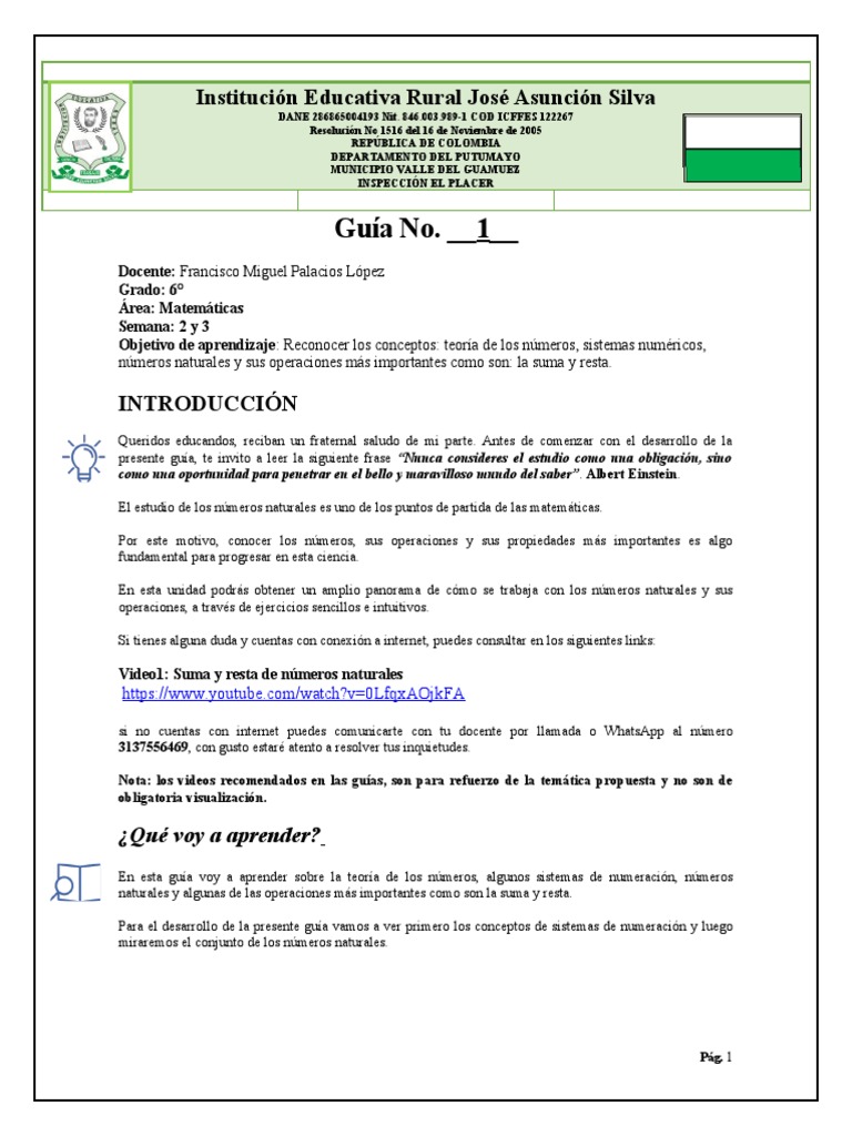 Plan de Clase Numeros Naturales Mat6 | PDF | Sustracción | Números