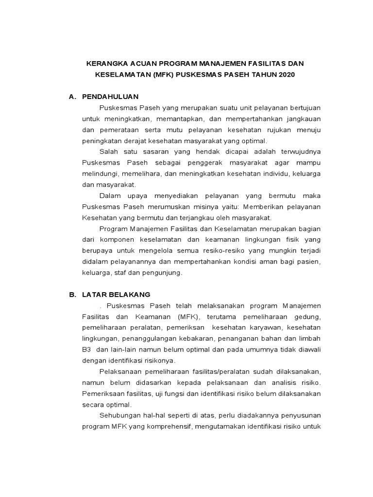 1.4.1.b KERANGKA ACUAN PROGRAM MFK PKM PASEH | PDF